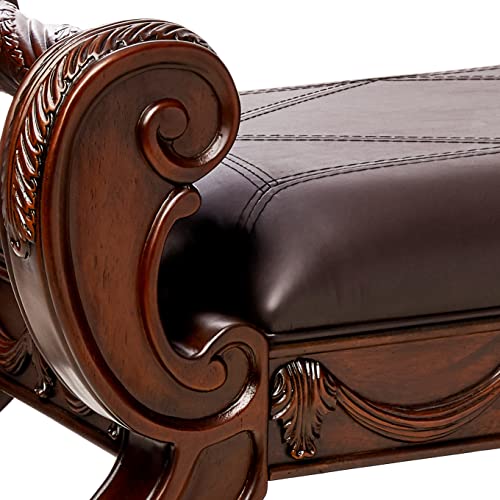Signature Design by Ashley North Shore Ornate Faux Leather Upholstered Bedroom Bench, Dark Brown