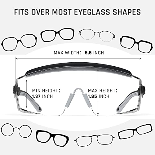 TOREGE Safety Glasses Over Glasses, Anti Fog Safety Glasses With Adjustable Frame And Temples,Fit Well Over Eyeglasses (Black)