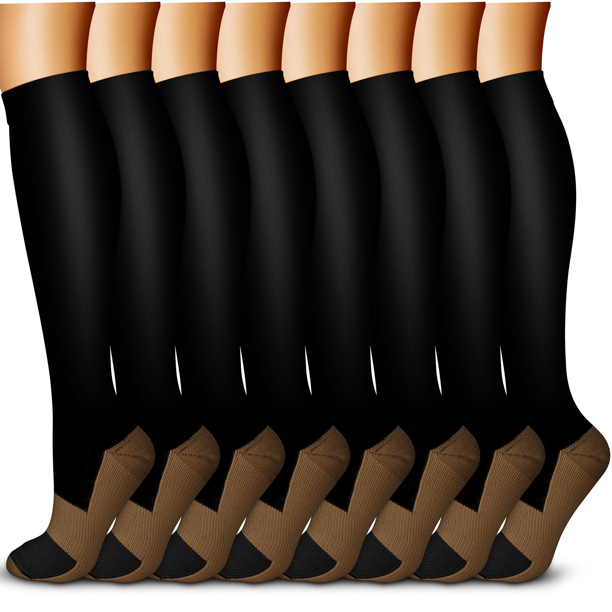 QUXIANG Copper Compression Socks for Women & Men Circulation (8 Pairs) - Best for Running Athletic Cycling - 15-20 mmHg (L/XL,Multi 15)