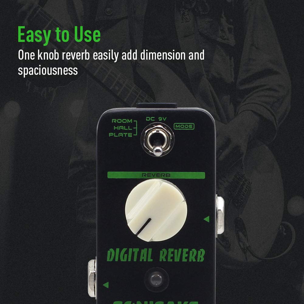 SONICAKE Reverb Guitar Pedal 3 Modes Room Hall Plate Guitar Effects Pedal Digital Reverb True Bypass