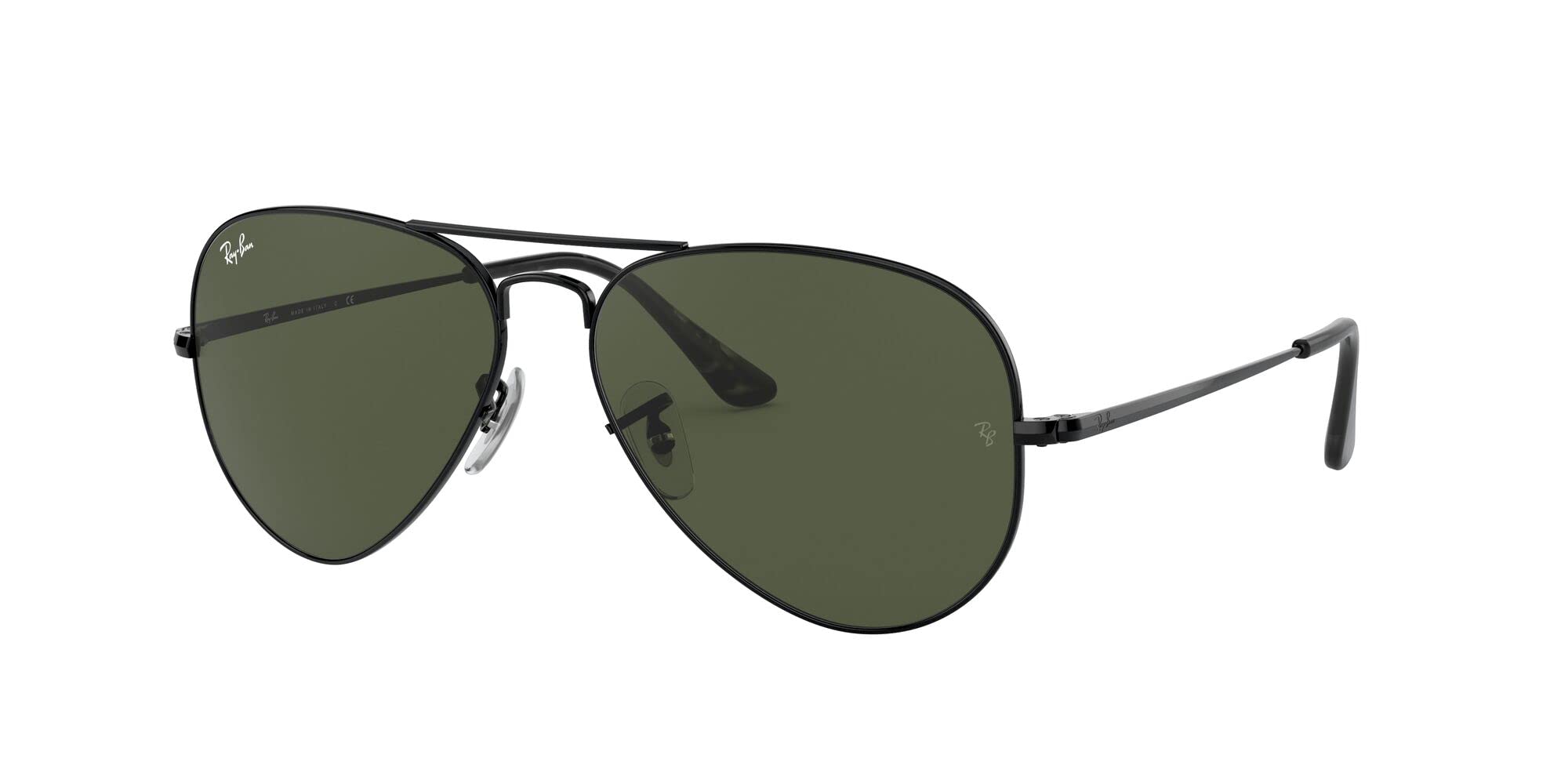 Ray-Ban RB3689 Aviator Metal II Sunglasses, Black/G-15 Green, 55 mm