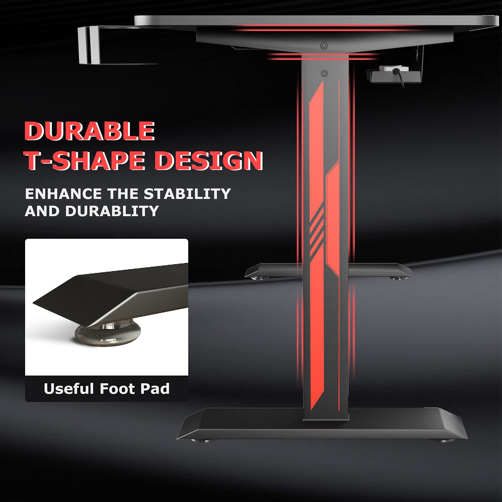 Sleepmax 55 Inch Gaming Desk, Heavy-duty Gaming Computer Table with Carbon Fiber Surface & Large Mouse Pad, Black PC Desk Gamer Setup with Cup Holder, Headphone Hook & Adapter Organizer