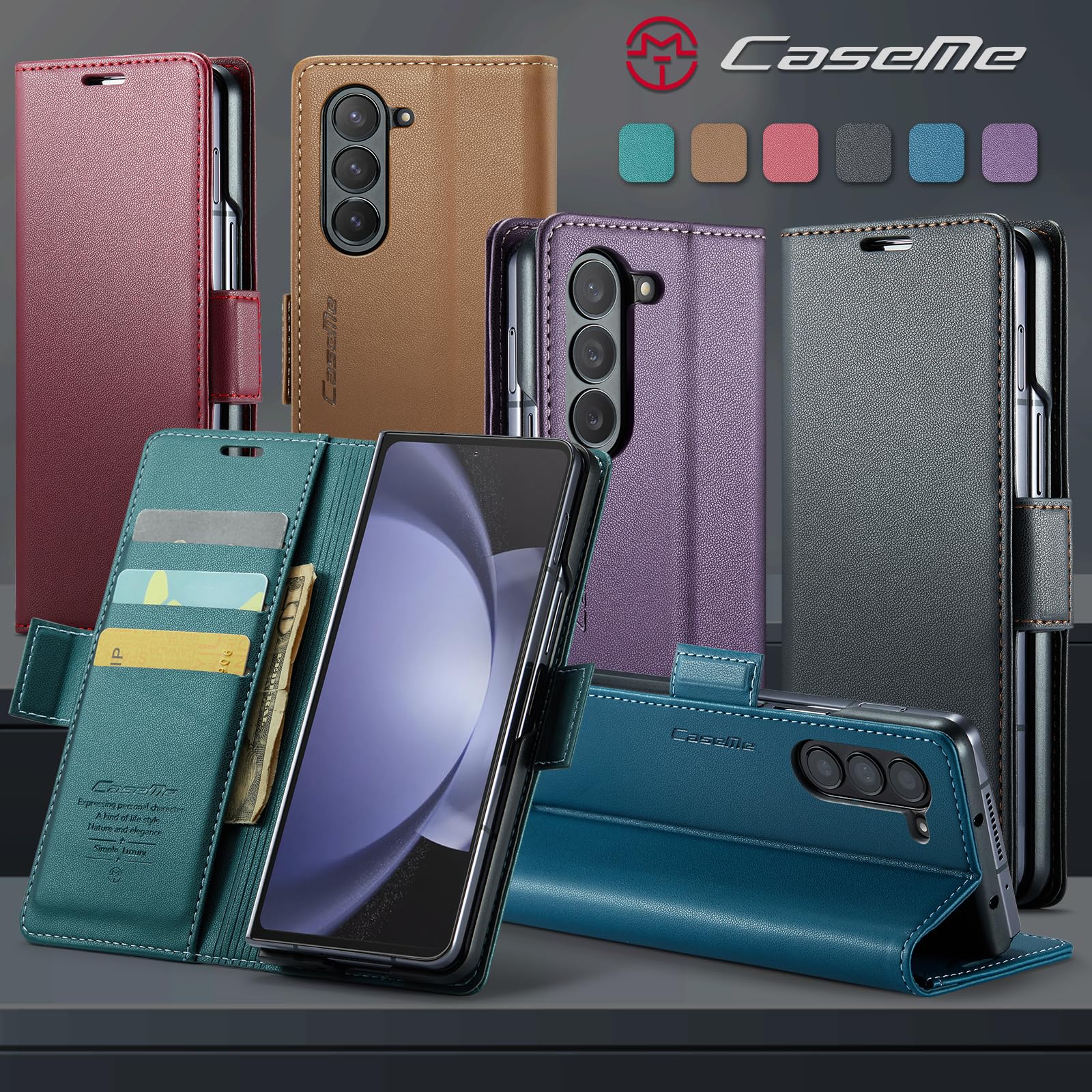 Taneny Case for Samsung Galaxy Z Fold 5 Case (2023),PU Leather Wallet Flip Folio Case with Card Holder RFID Blocking Kickstand Shockproof Phone Cover for Samsung Galaxy Z Fold 5 5G 2023 (Black)