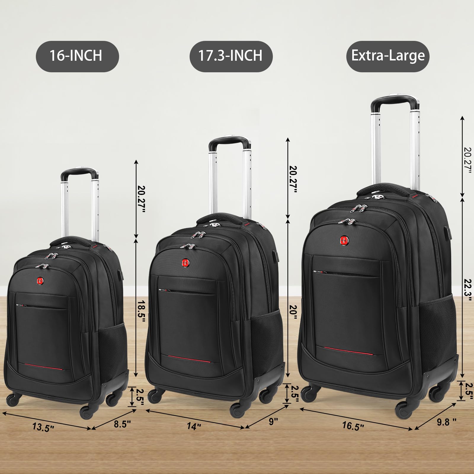 StarCloud 4-Wheel Rolling Backpack (23x14.8x9.5 in): 18.4-Inch Wheeled Travel Laptop Backpack for Business, Water-Resistant Backpack with Wheels, Roller Backpack for Travel and Commuting