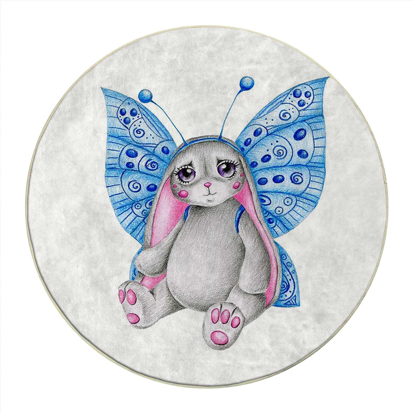 Round Chair Mat for Carpeted Floor Rabbit Under Desk Low-Pile Rug White Grey Desk Chair Mat for Home Office Hardwood Floor 2 FT
