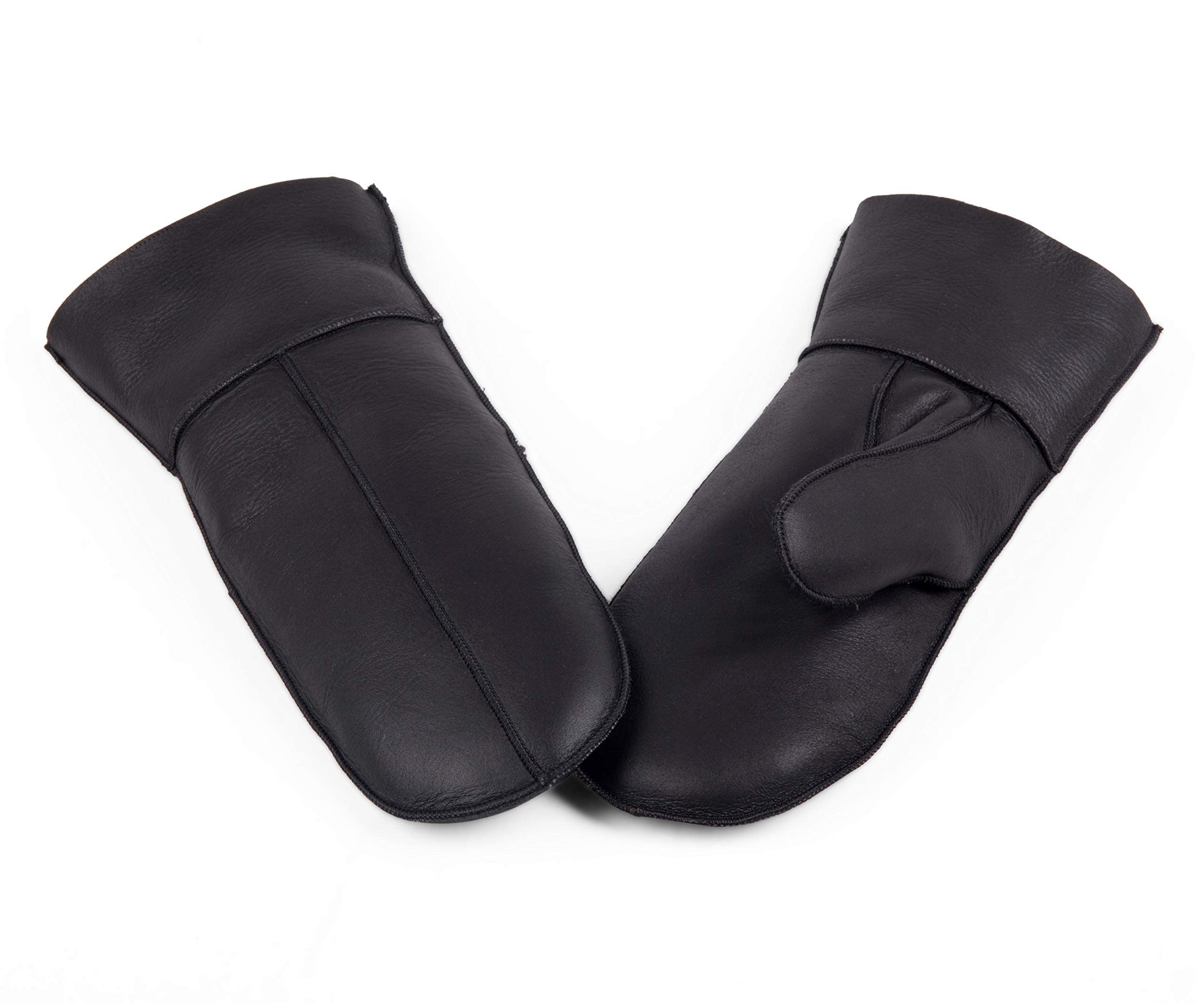 Zavelio Women's Premium Shearling Sheepskin Leather Fur Mittens Black Medium