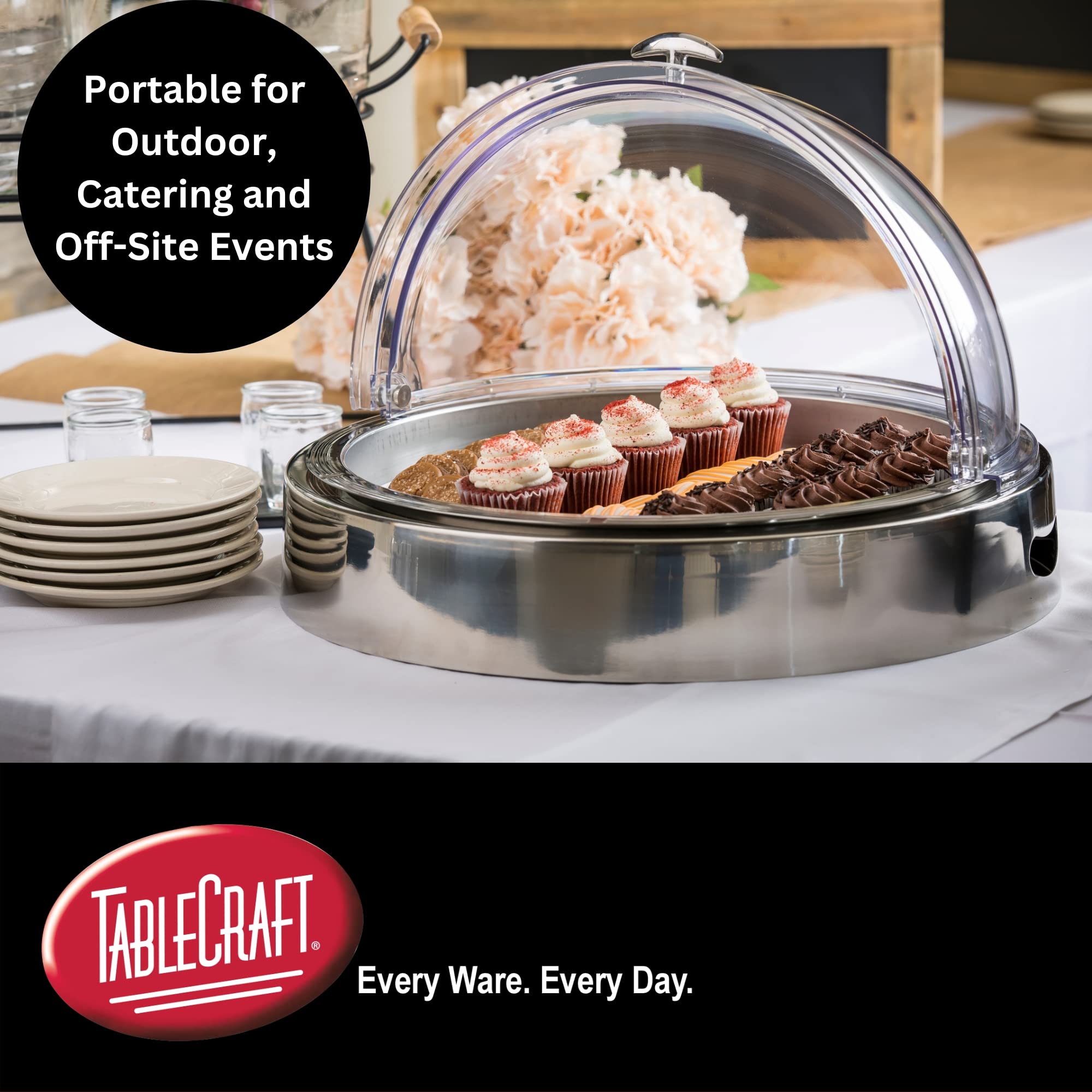TableCraft Products CW40169 Full SZ Stainless Cold Server W Polycarbonate Lid