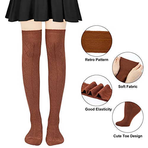 Thigh High Socks 4 Pairs, Over Knee High Socks for Women, Knee High Socks Thin Tights Stockings Leg Warmer,Black/Caramel/Khaki/Light Grey