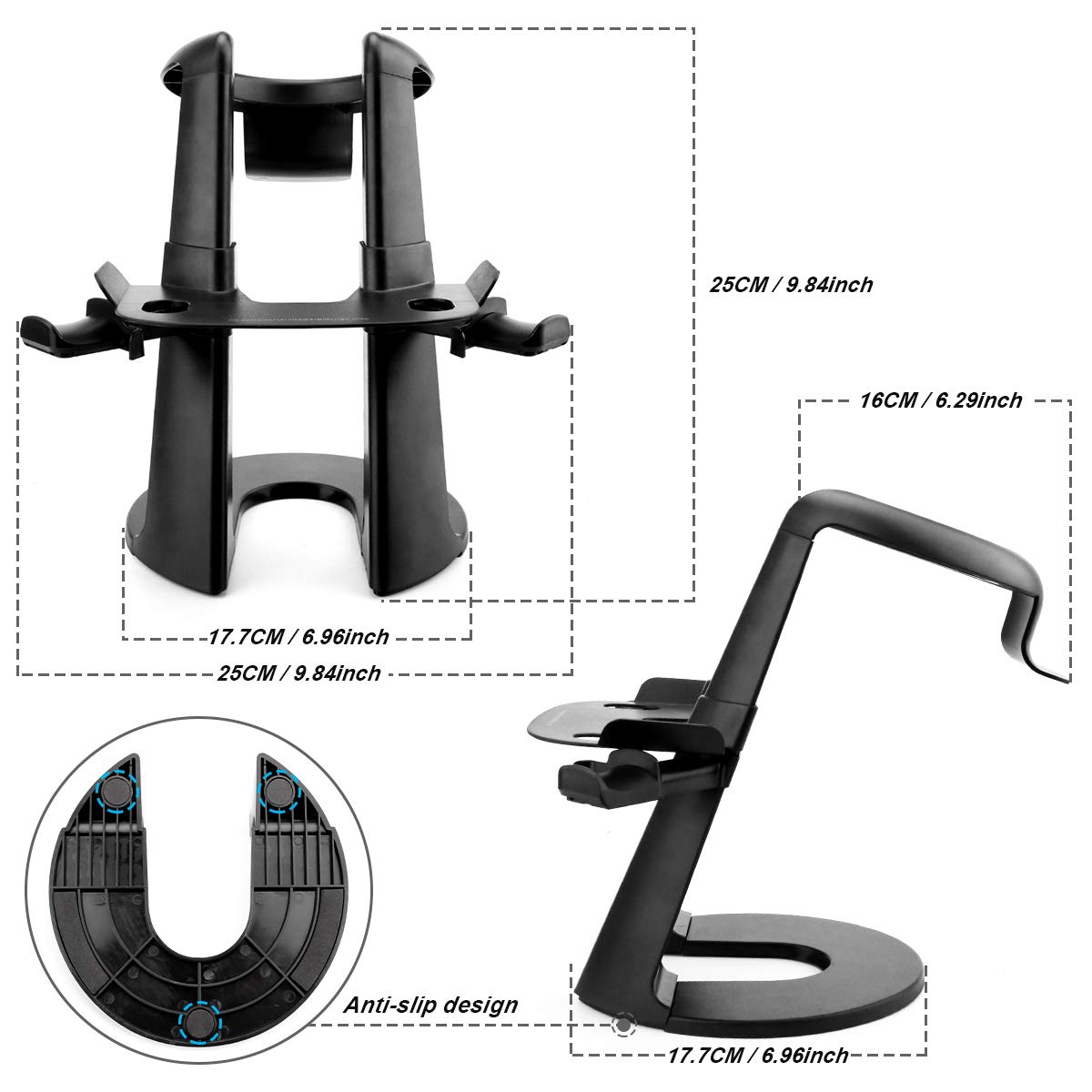 VR Stand, VR Headset Stand, Virtual Reality Headset and Controllers Holder, VR Headset Display Holder and Controller Mount Station for Oculus Quest, Quest2/Rift/Rift S/GO/Valve Index