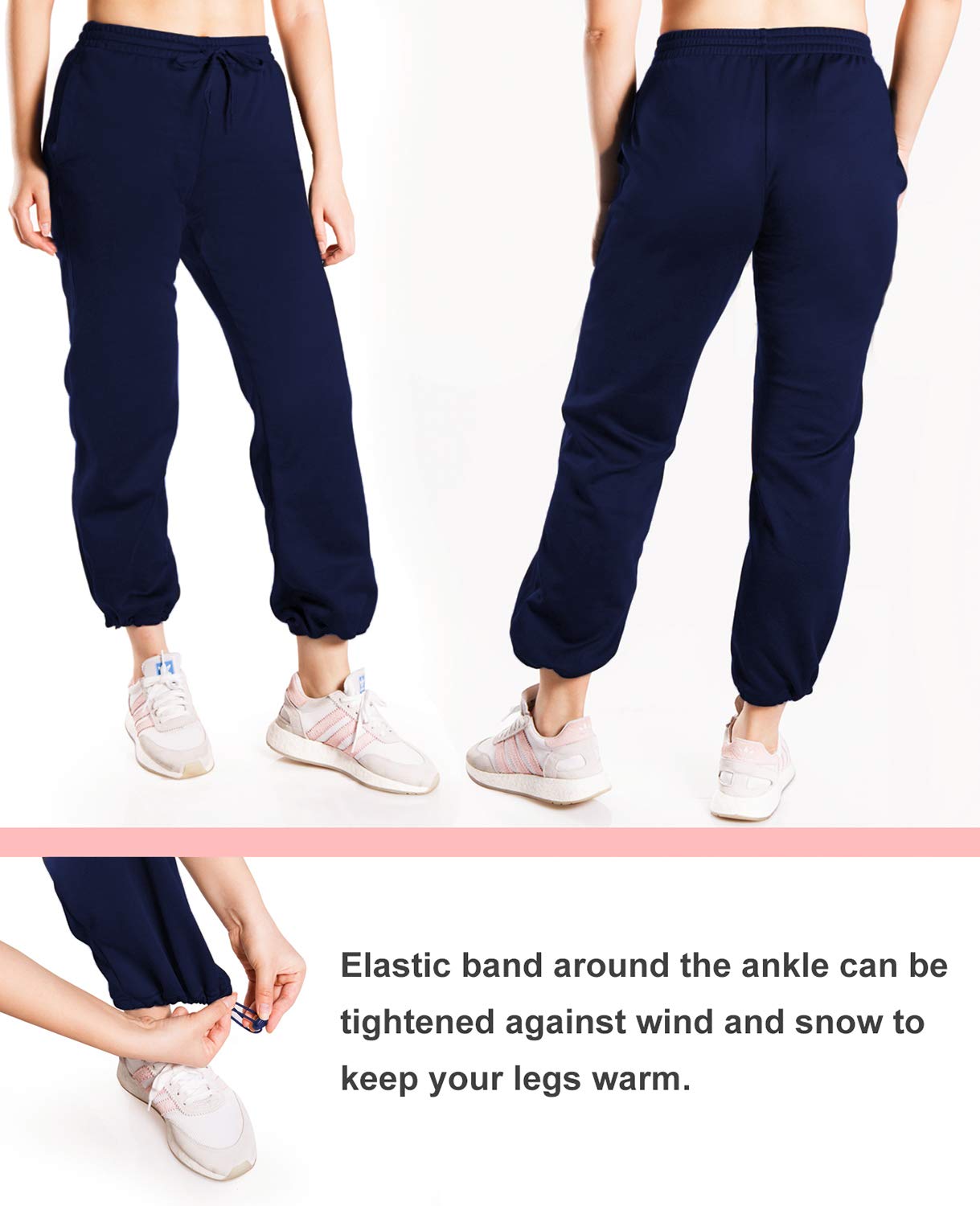 Yogipace Tall Women's Water Resistant Thermal Fleece Pants Winter Lounge Running Sweatpants with Pockets,35",Navy Blue,L