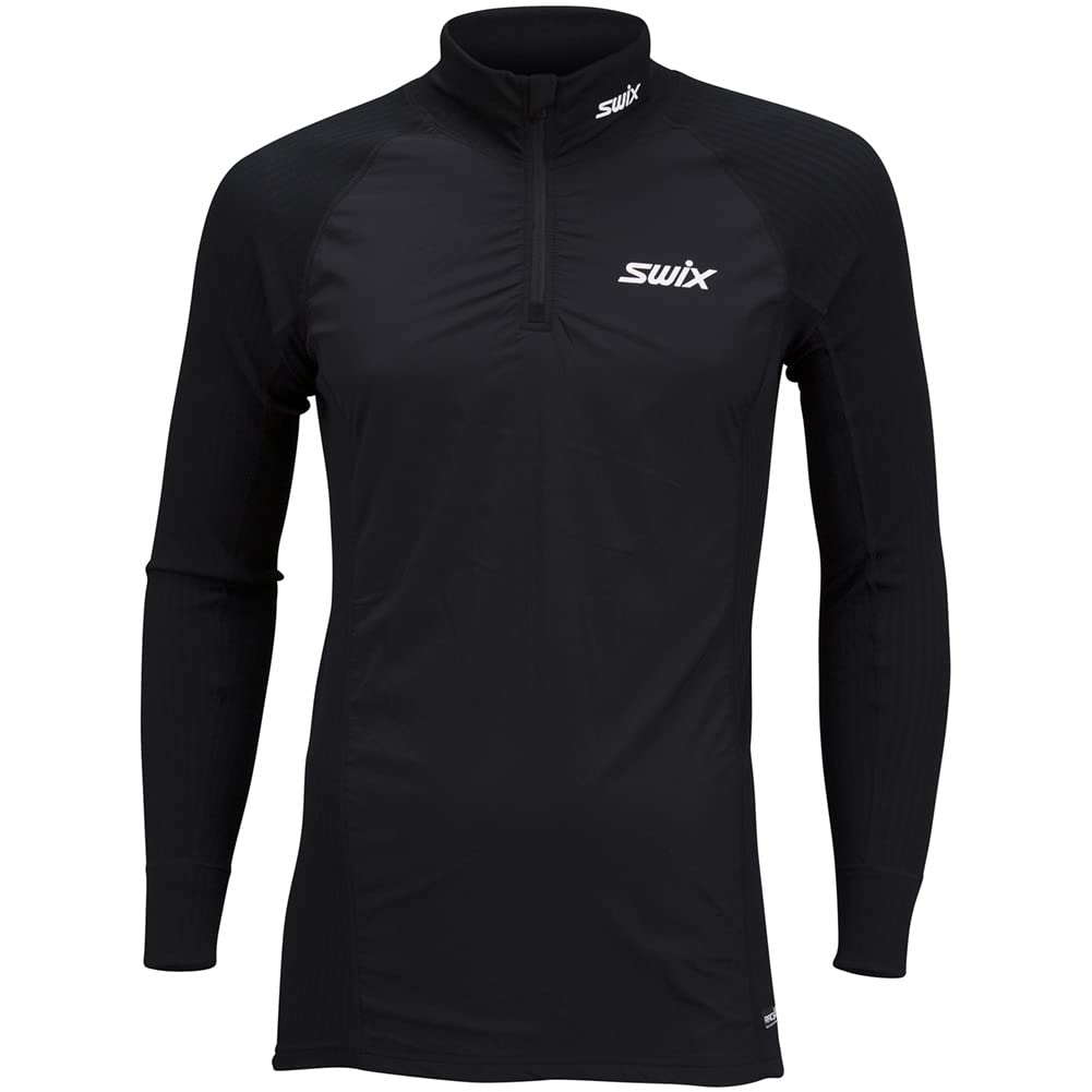 Swix Men's RaceX Bodyw Halfzip Wind Lightweight Breathable Baselayer Top, Black, Small