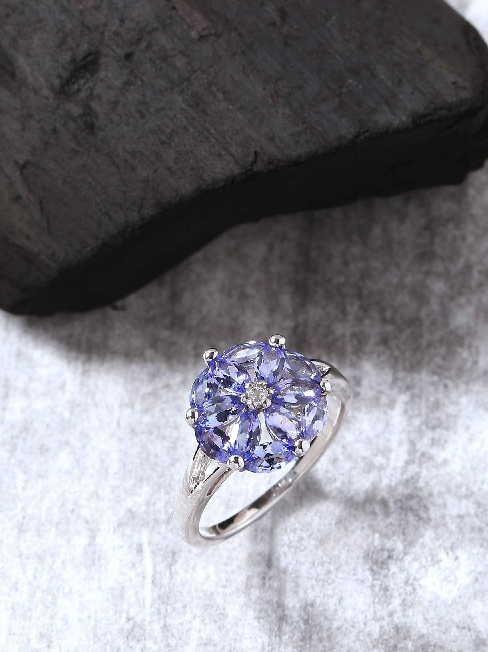 YoTreasure .925 Sterling Silver Tanzanite Women's Flower Cluster Ring Jewelry