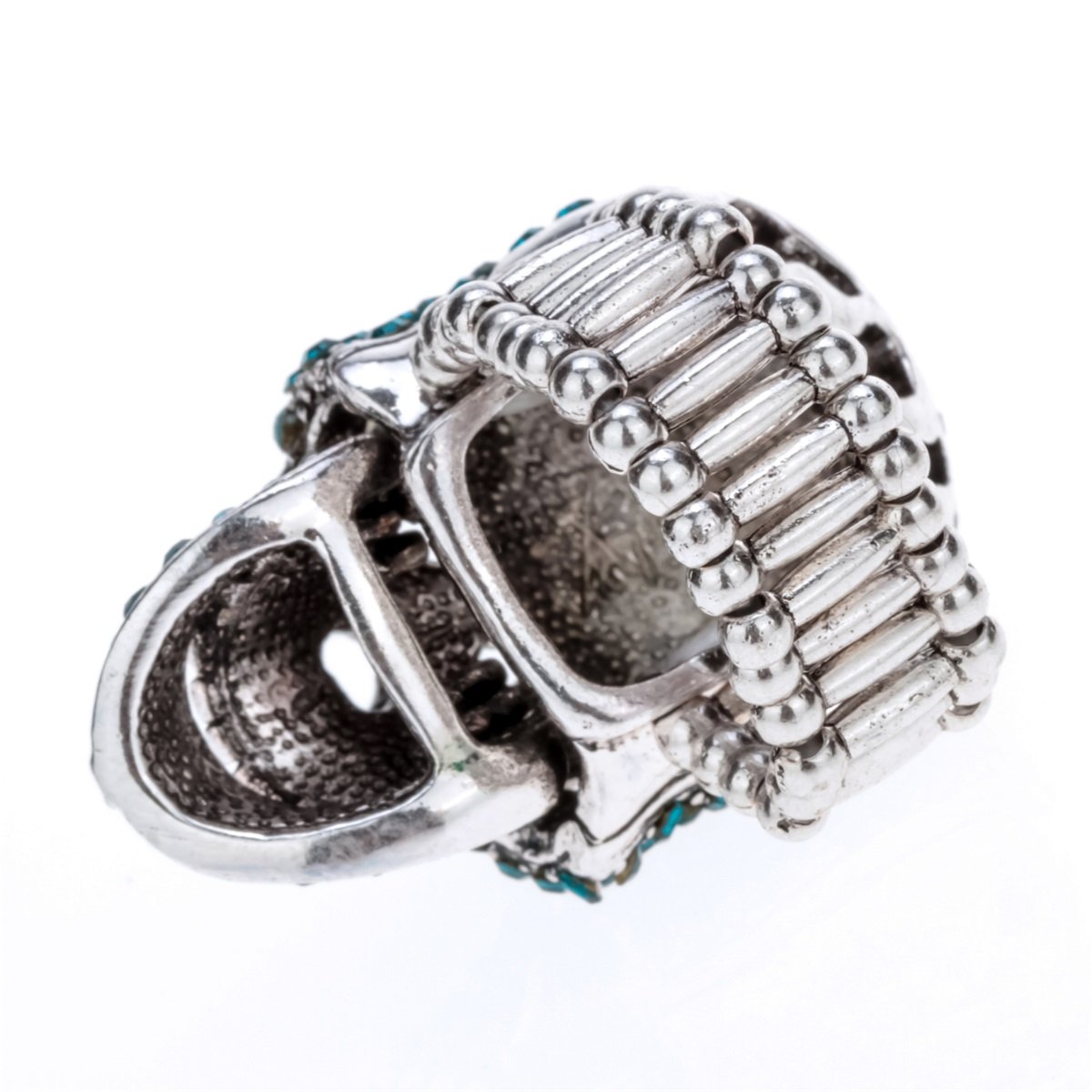 Szxc Women's Skull Stretch Ring Fit Finger Size 7 to 9, Elastic Band Ring, Moving Jaw, Silk Scarf Holder, Women Biker Jewelry