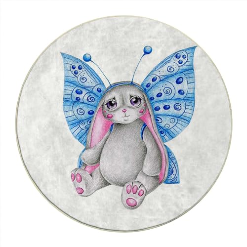 Round Chair Mat for Hard Floors Rabbit Floor Protectors for Chairs White Grey Office Chair Mat with Lip for Carpets 4 FT