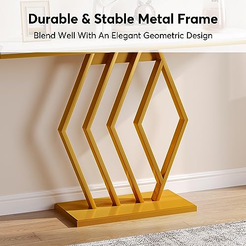 Tribesigns Gold Console Table, 47 Inch Faux Marble White Entryway Sofa Table with Geometric Base, Modern Narrow Accent Table Behind Couch for Living Room, Hallway, Foyer, Entrance