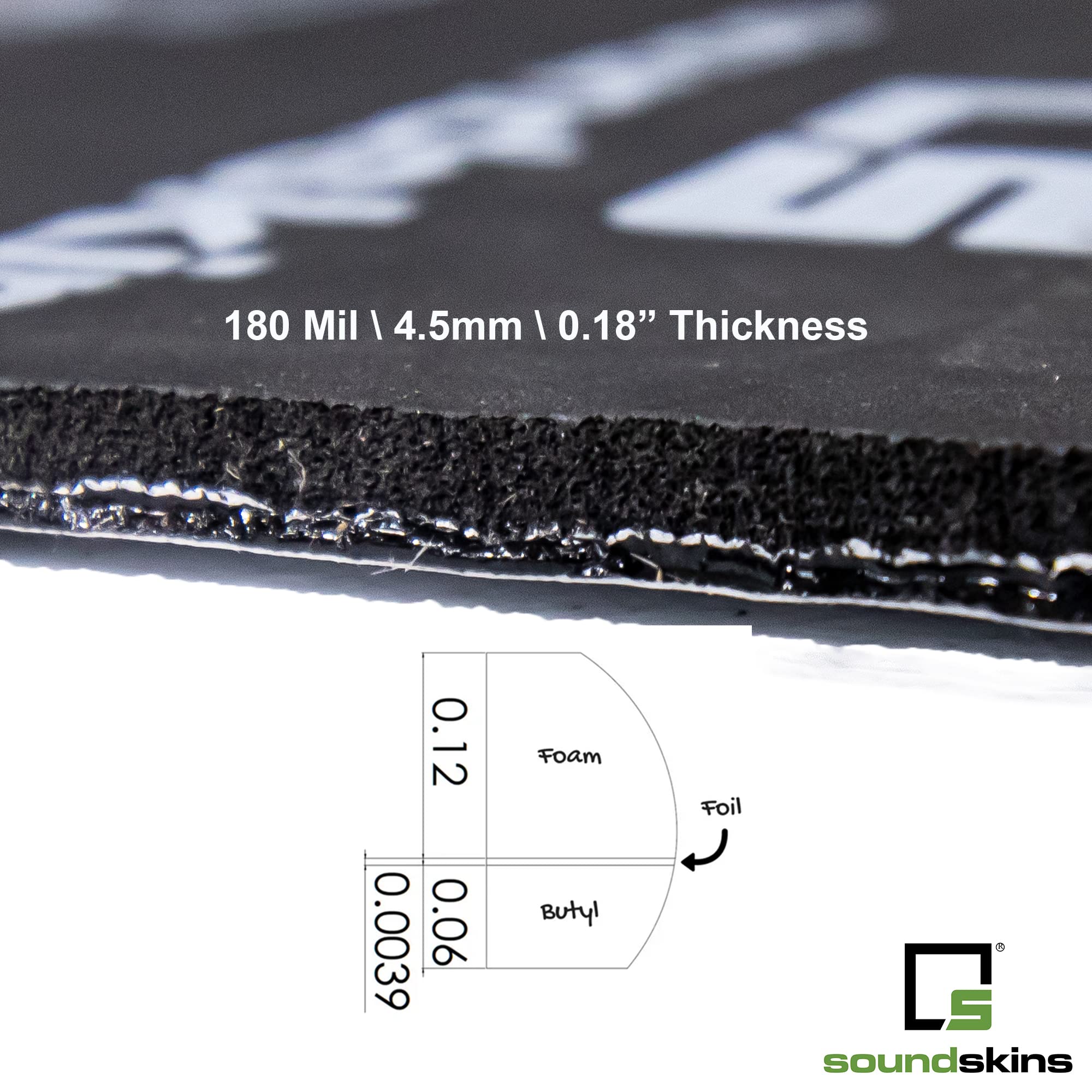 SoundSkins SSK-SSPRO-1 Car Sound Deadening Material - 180mil/4.5mm Triple Layer - 11 sqft. - Reduce Vibrations, Insulate Heat, and Minimize Resonance