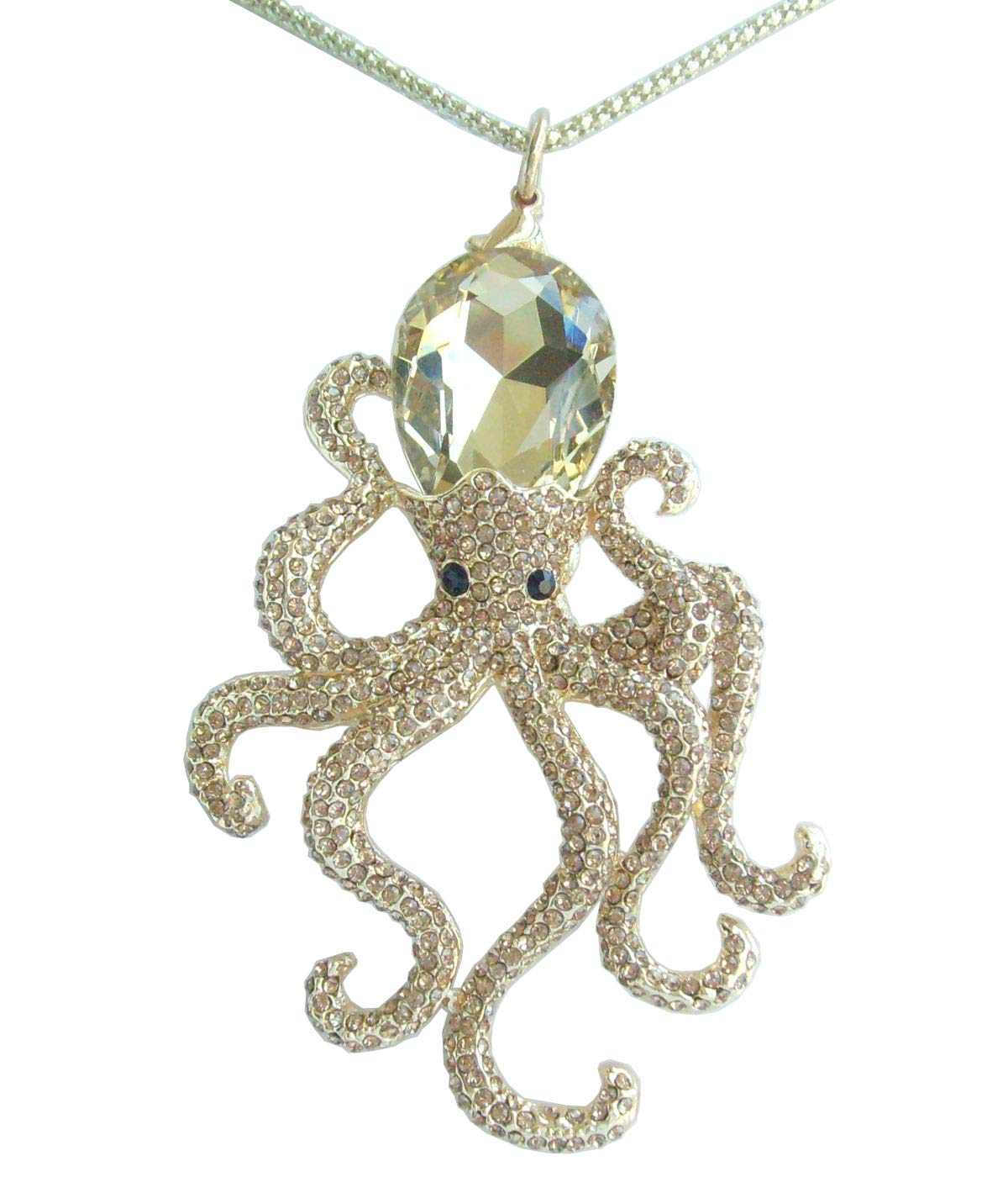 Sindary Unique Animal Octopus Necklace Pendant Rhinestone Crystal NL5097 (Gold-Tone Brown)