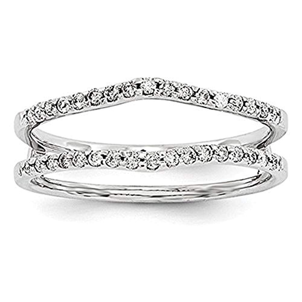 tusakha 14k White Gold Finish Sterling Silver Plated Simulated Diamonds Wedding Band Ring Guard Enhancer (4)