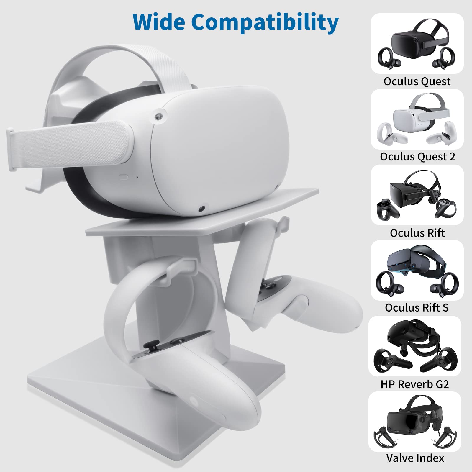 Upgraded VR Stand for Oculus Quest 2, Rift s, Rift, Quest, Meta Quest 2, Valve Index, HP Reverb G2, HTC Vive, VR Headset and Touch Controller Display Holder Accessories(White)