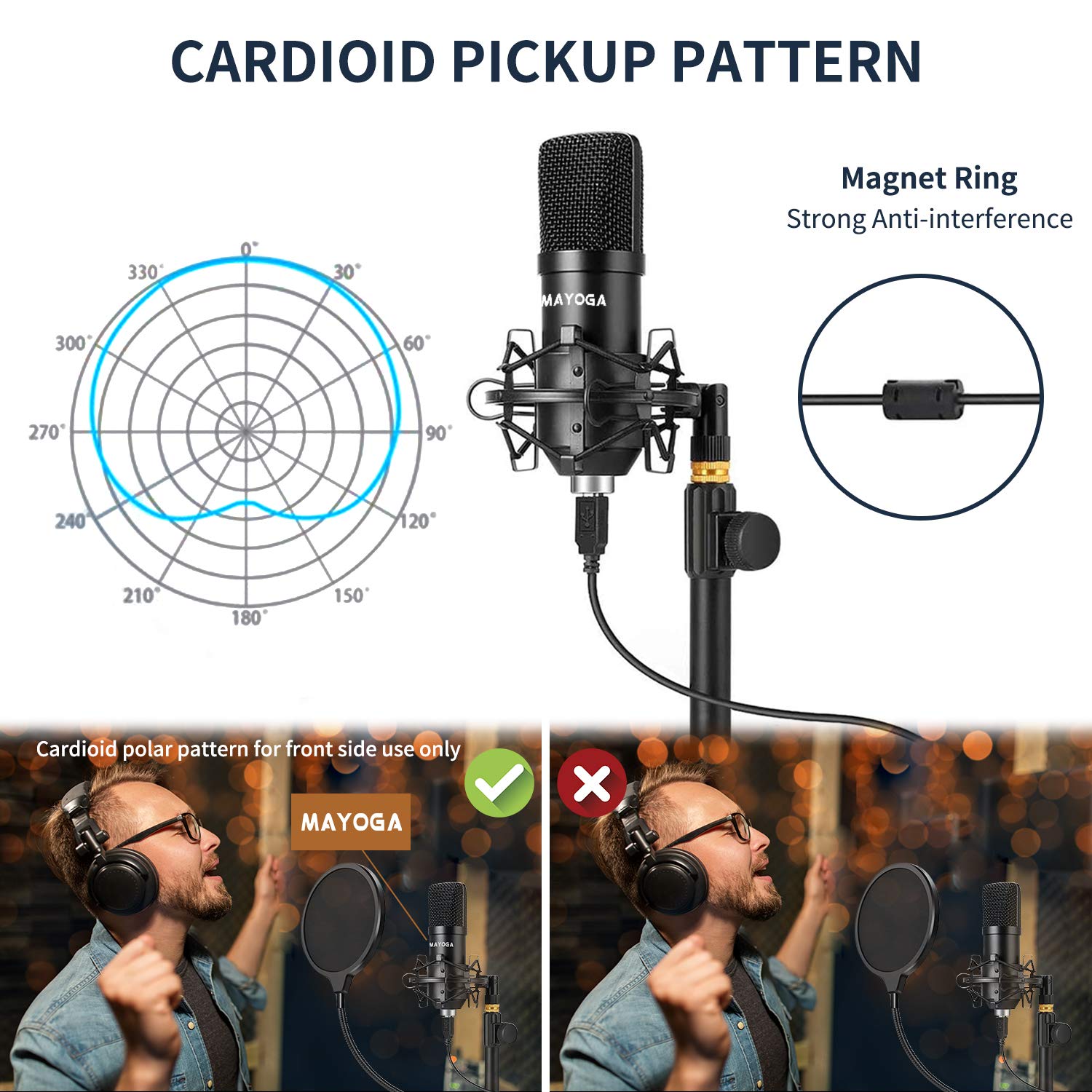 USB Microphone w/Shock Mount Pop Filter, Condenser Mic, Computer Mic, Gaming Mic, Cardioid Condenser Microphone Kit,USB Condenser Gaming Microphone,Studio Mic kit for YouTube Video Streaming Podcast