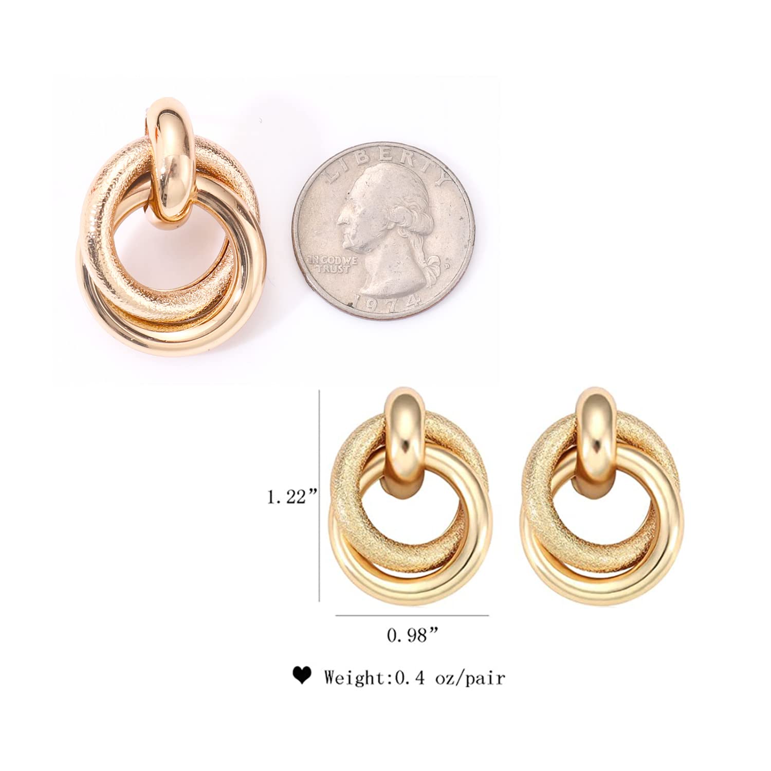 Twisted Earrings Round Double Circle Stud Earrings Statement Chunky Polished Drop Hoop Earrings for Women(gold)