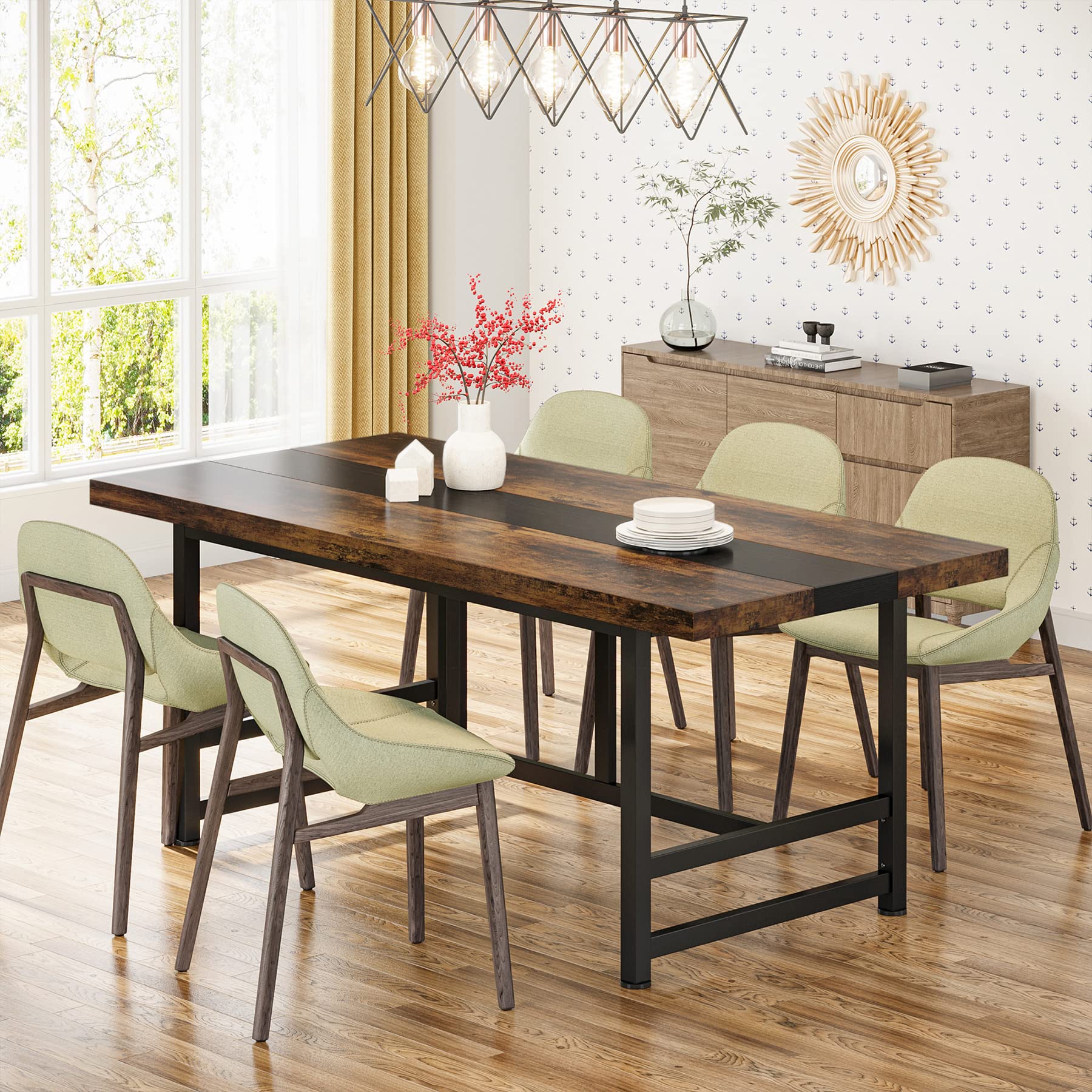 Tribesigns Wooden Dinning Table for 6 People, 70 inches Home & Kitchen Table, Large Dinning Room Table with Metal Frame for Family Gathering or Party (Rectangular)