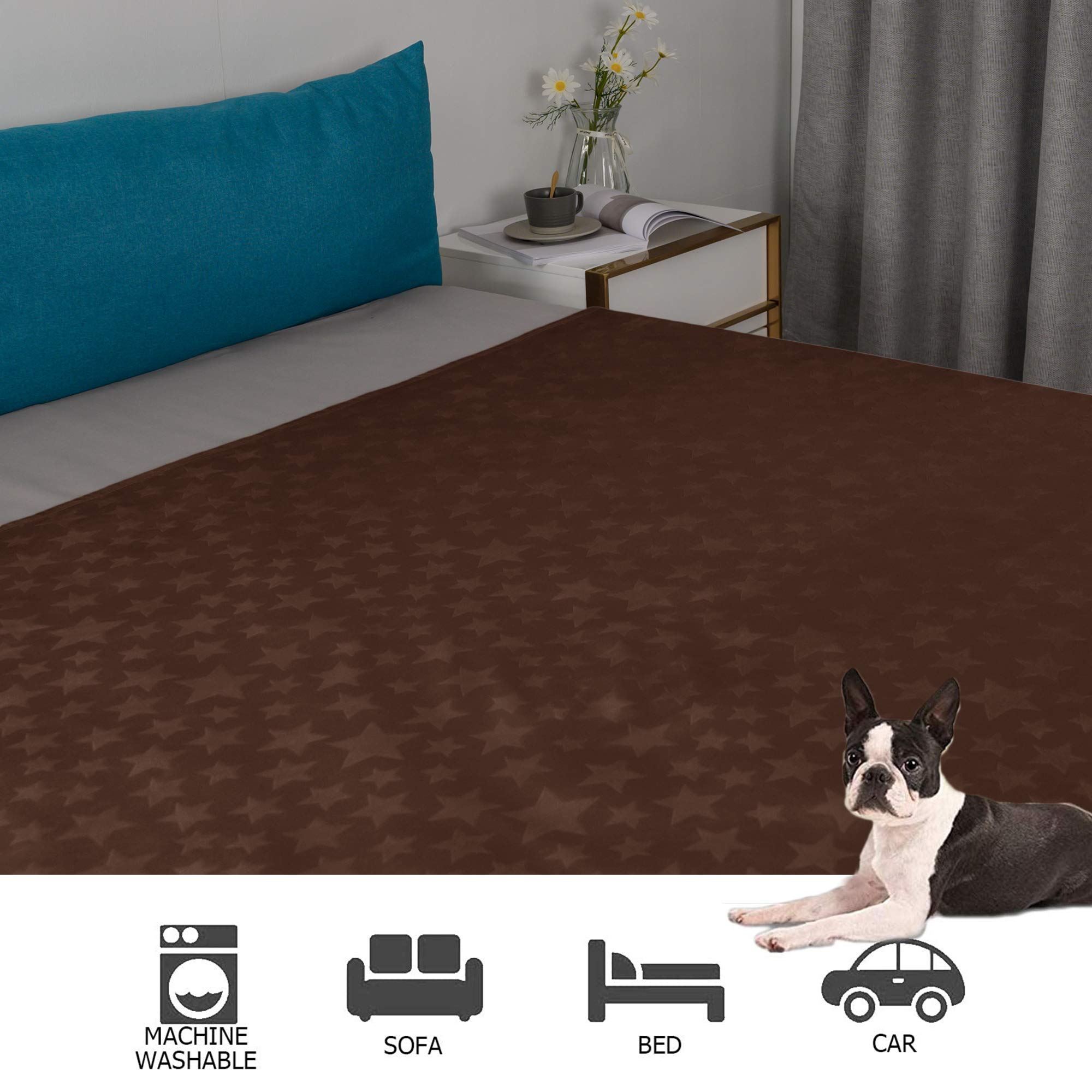 W-ZONE Waterproof Dog Bed Cover Pet Blanket for Furniture Bed Couch Sofa Reversible (6882, Star-Chocolate+NavyBlue)