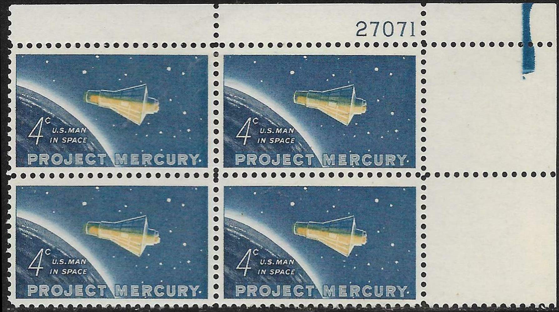 US Postal Stamps, 1961, Project Mercury, S# 1193, Plate Block of 4, MNH