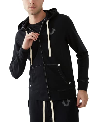 True Religion Men's Buddha Logo Zip Hoodie Sweatshirt, Black, XL