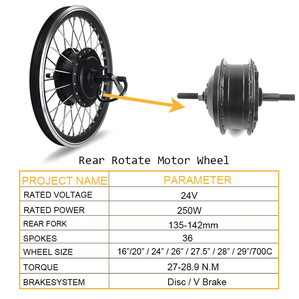 ZYXU 24V 250W Electric Bike Conversion Kit, Ebike Electric Bicycle 16" 20" 24" 26" 27.5" 28" 29" Ebike Electric Bicycle Conversion Kits KT-900S Display,Rear Drive Card Fly,16”
