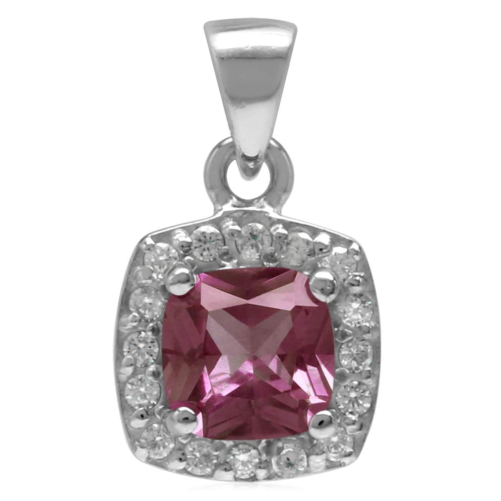 Silvershake 6mm Cushion Shape Simulated Color Change Alexandrite 925 Sterling Silver Halo Pendant
