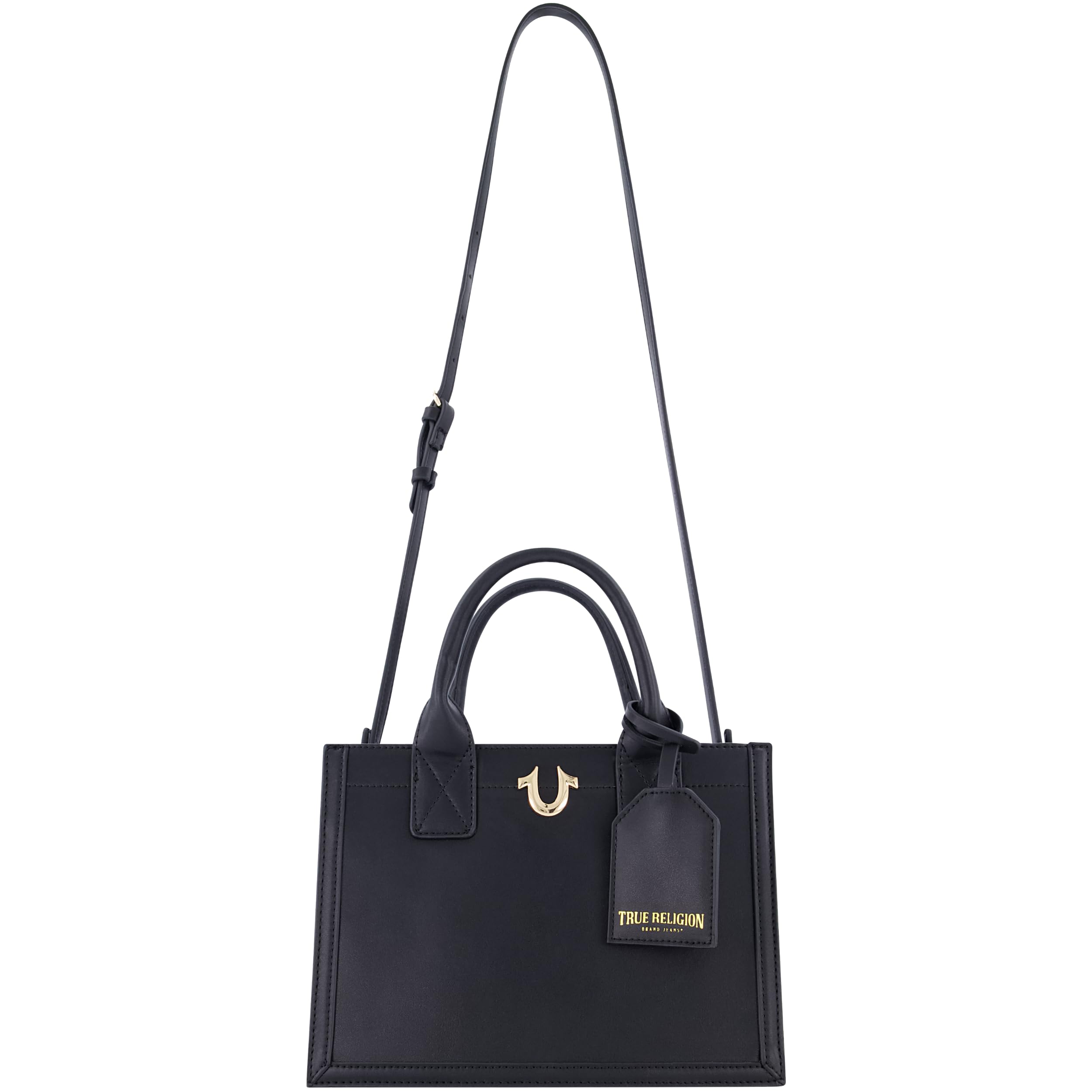 True Religion Tote, Women's Medium Travel Bag with Adjustable Strap and Horseshoe Logo, Black