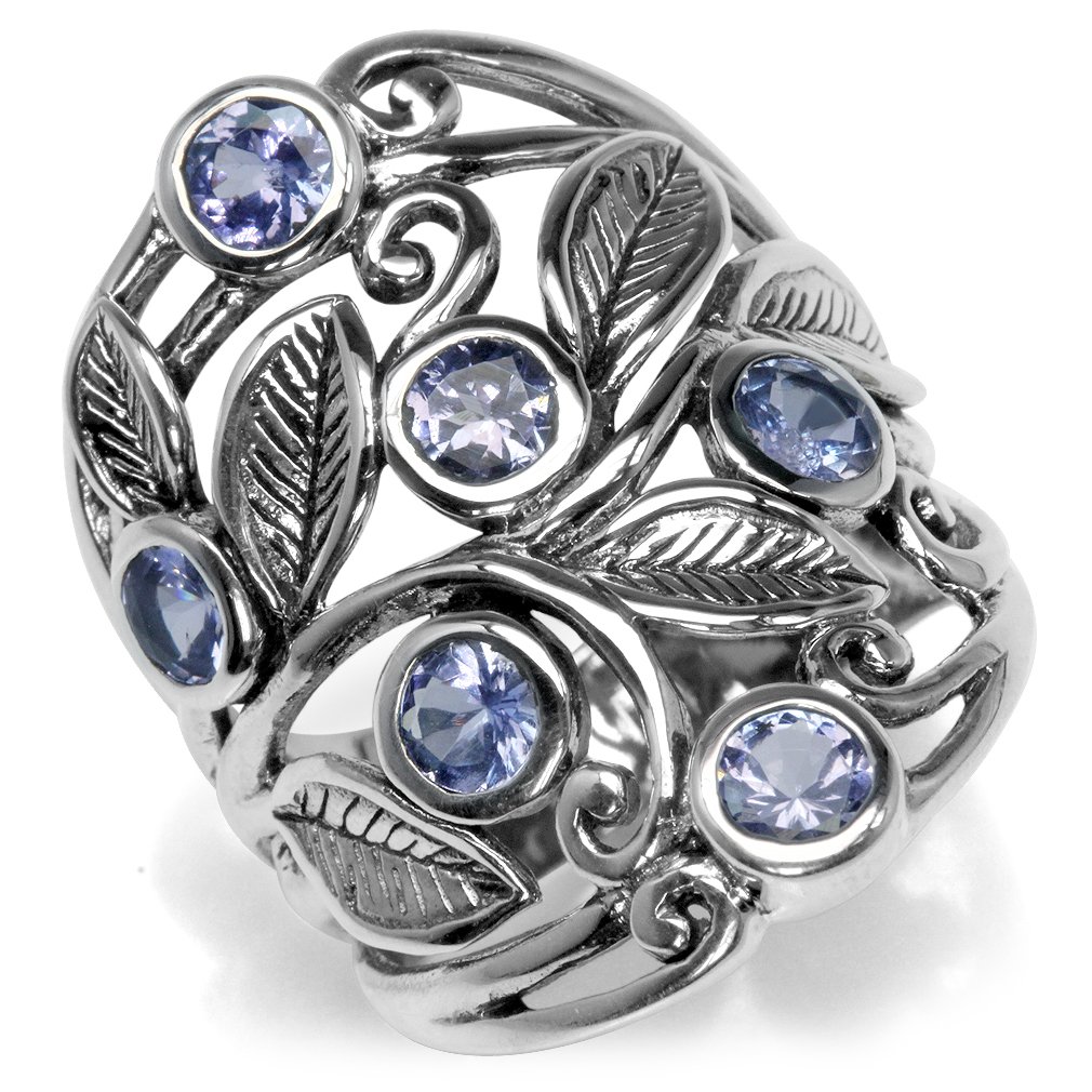 Silvershake 1.5ct. Genuine Tanzanite 925 Sterling Silver Filigree Leaf Ring Size 9