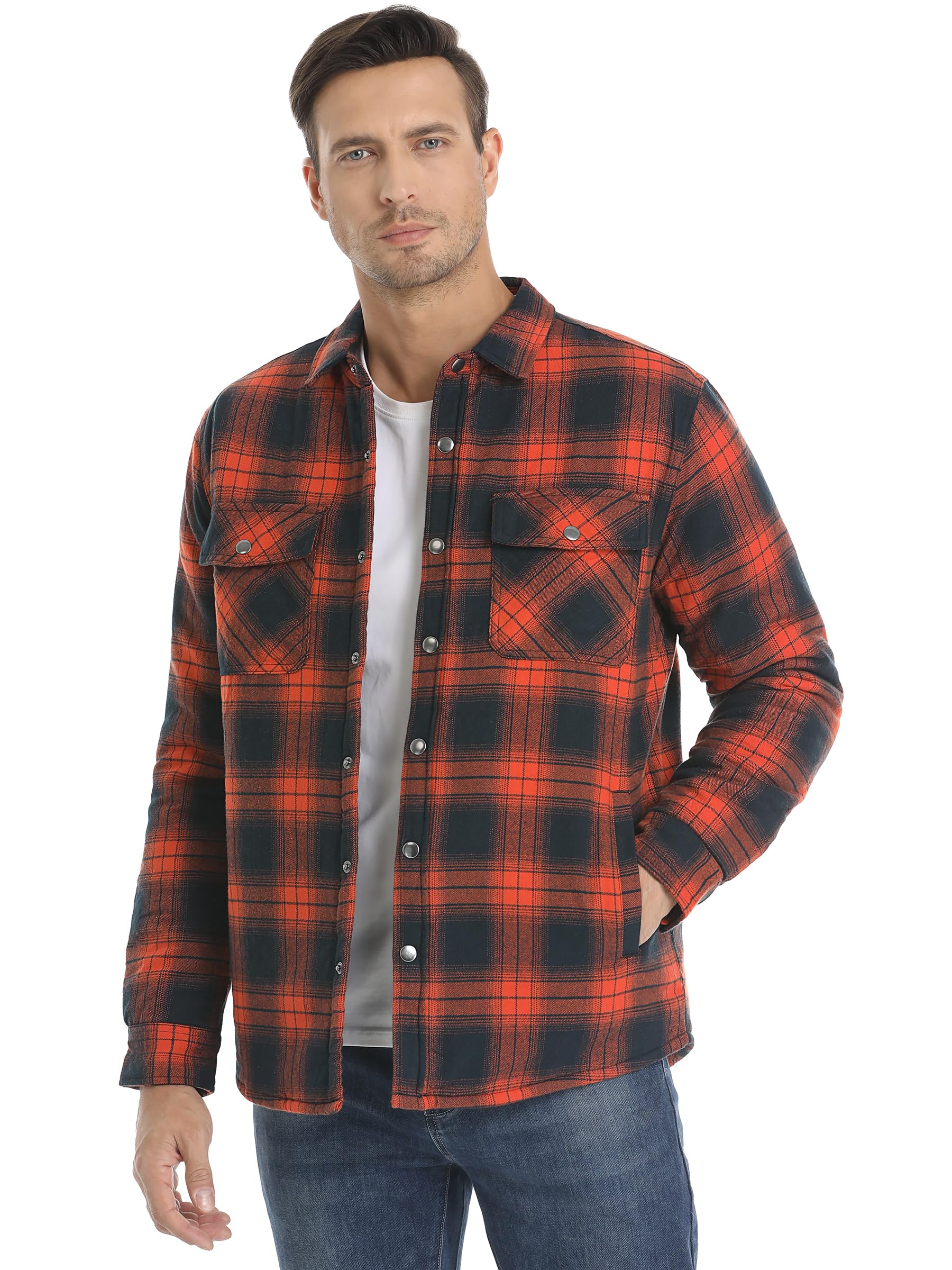 TACVASEN Mens Flannel Shirt Jacket for Men Long Sleeve Jacket Flannel Lined Plaid Button Down Shirts Casual Men's Jacket Insulated Jacket