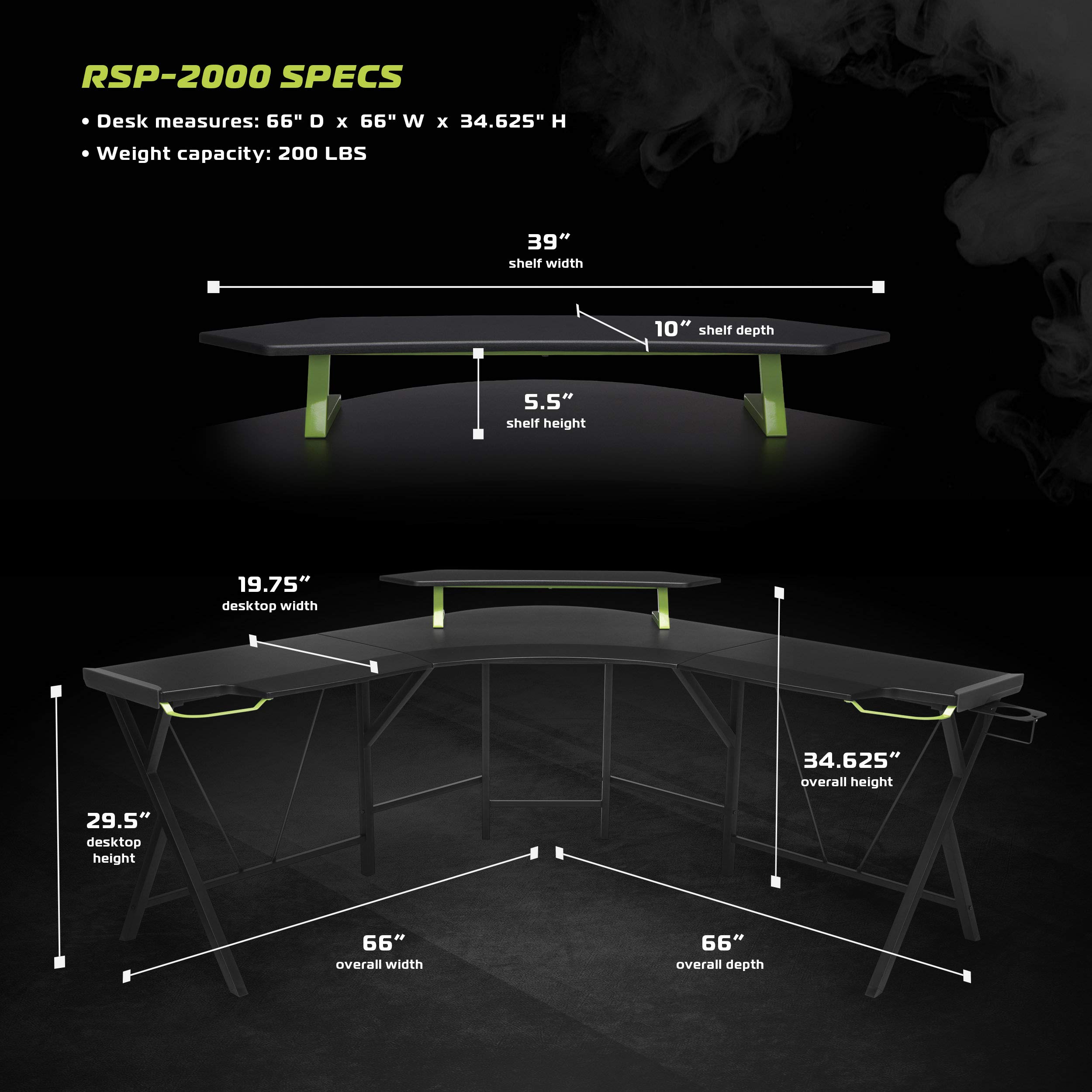 RESPAWN 2000 Gaming Computer Desk, L Shaped Desk, in Green RSP 2000 GRN