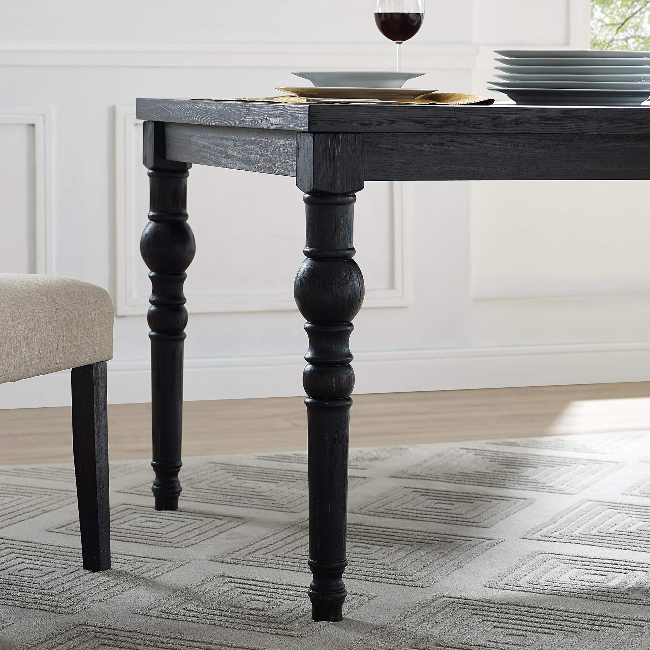 Roundhill Furniture Leviton Urban Style Dark Washed Wood Dining Set: Table, 4 Chairs and Bench, Gray