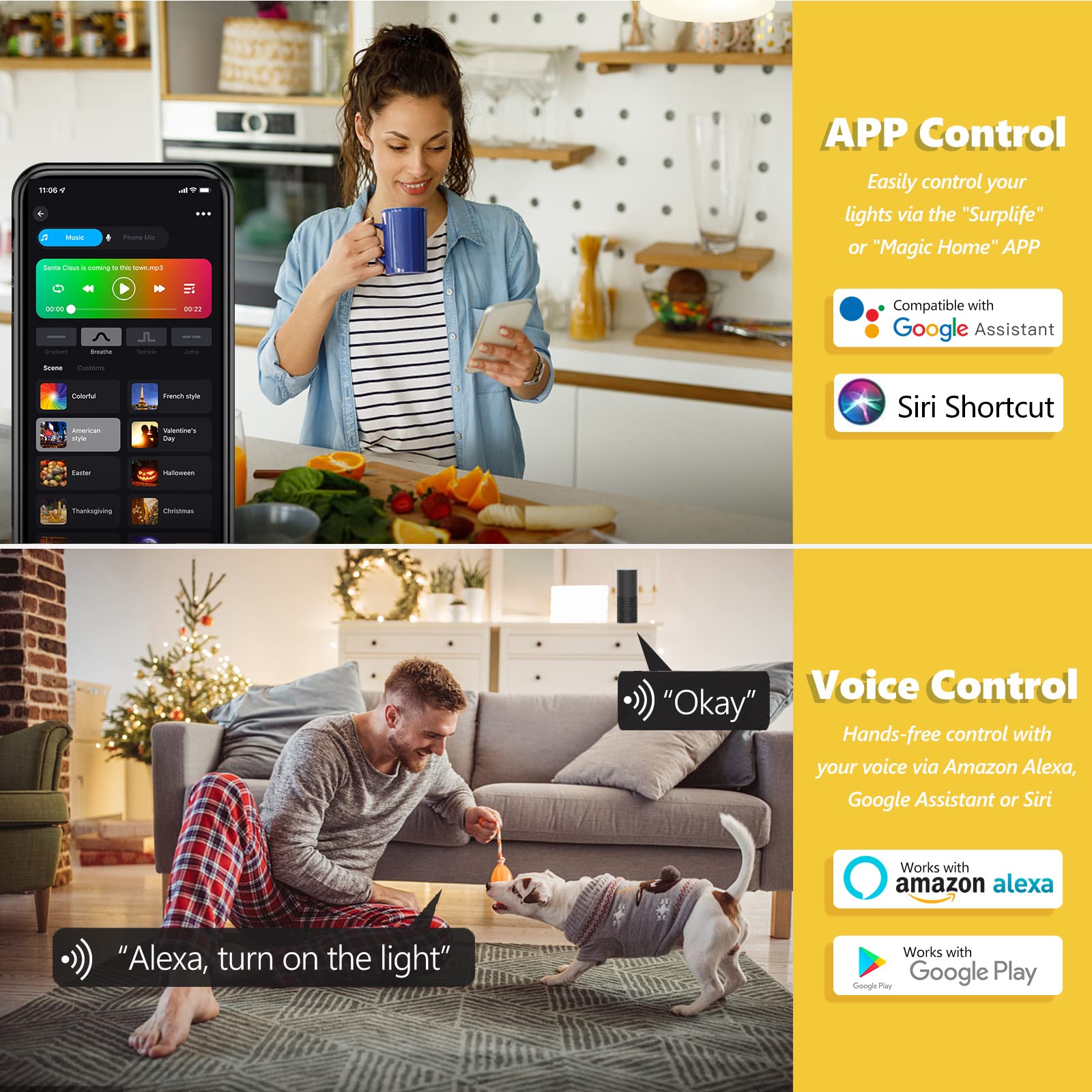 Vanance Smart Light Bulbs, WiFi & Bluetooth Compatible A19 Full Color Changing Light Bulbs, 60W Equivalent, Dimmable, Smart Home LED Bulbs Work with Alexa Google Assistant, 4Pack