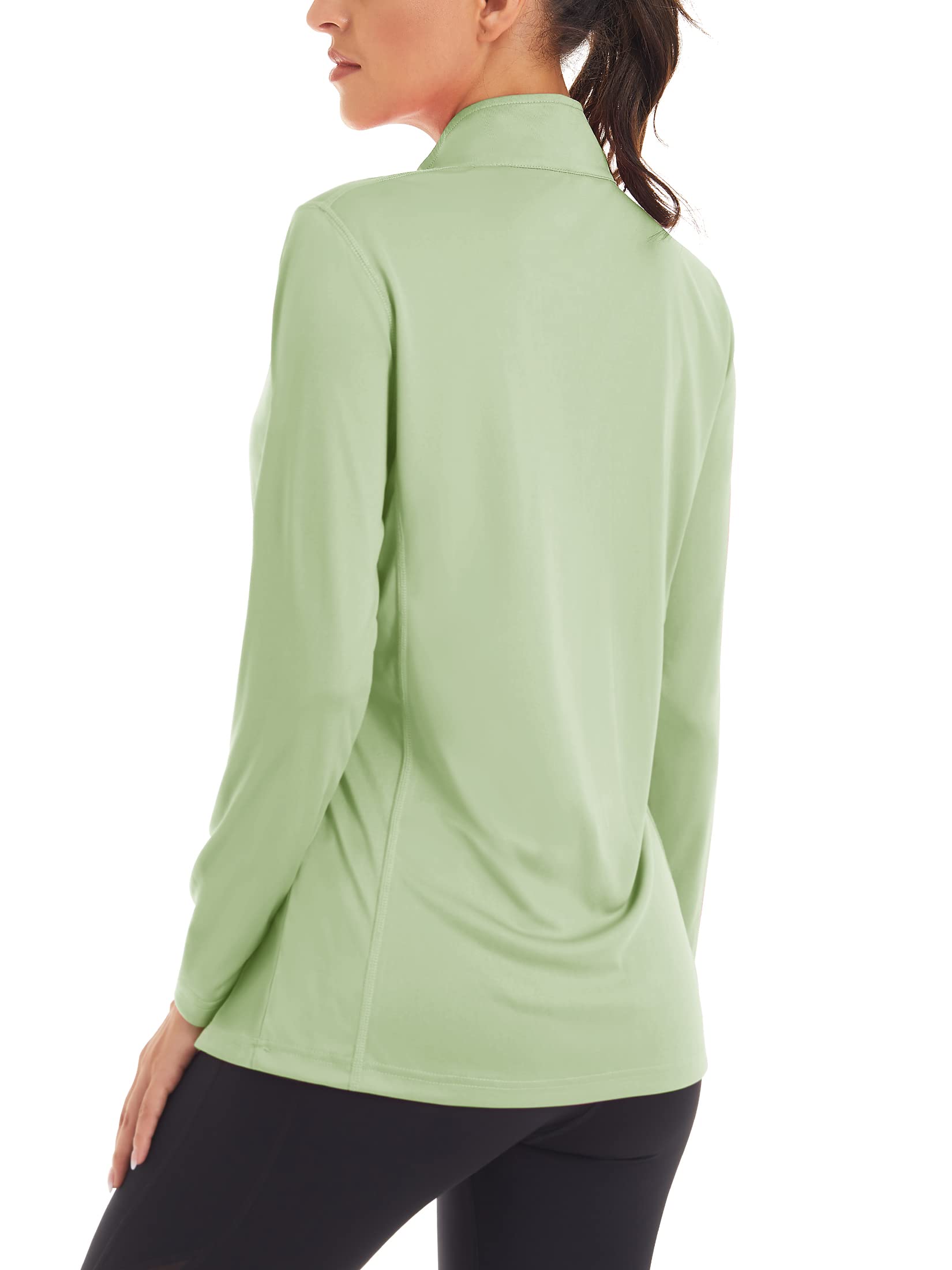 TACVASEN Women's Sun Shirts UV Protection Shirt Long Sleeve Workout Tops for Women Quarter Zip Pullover Light green, XL