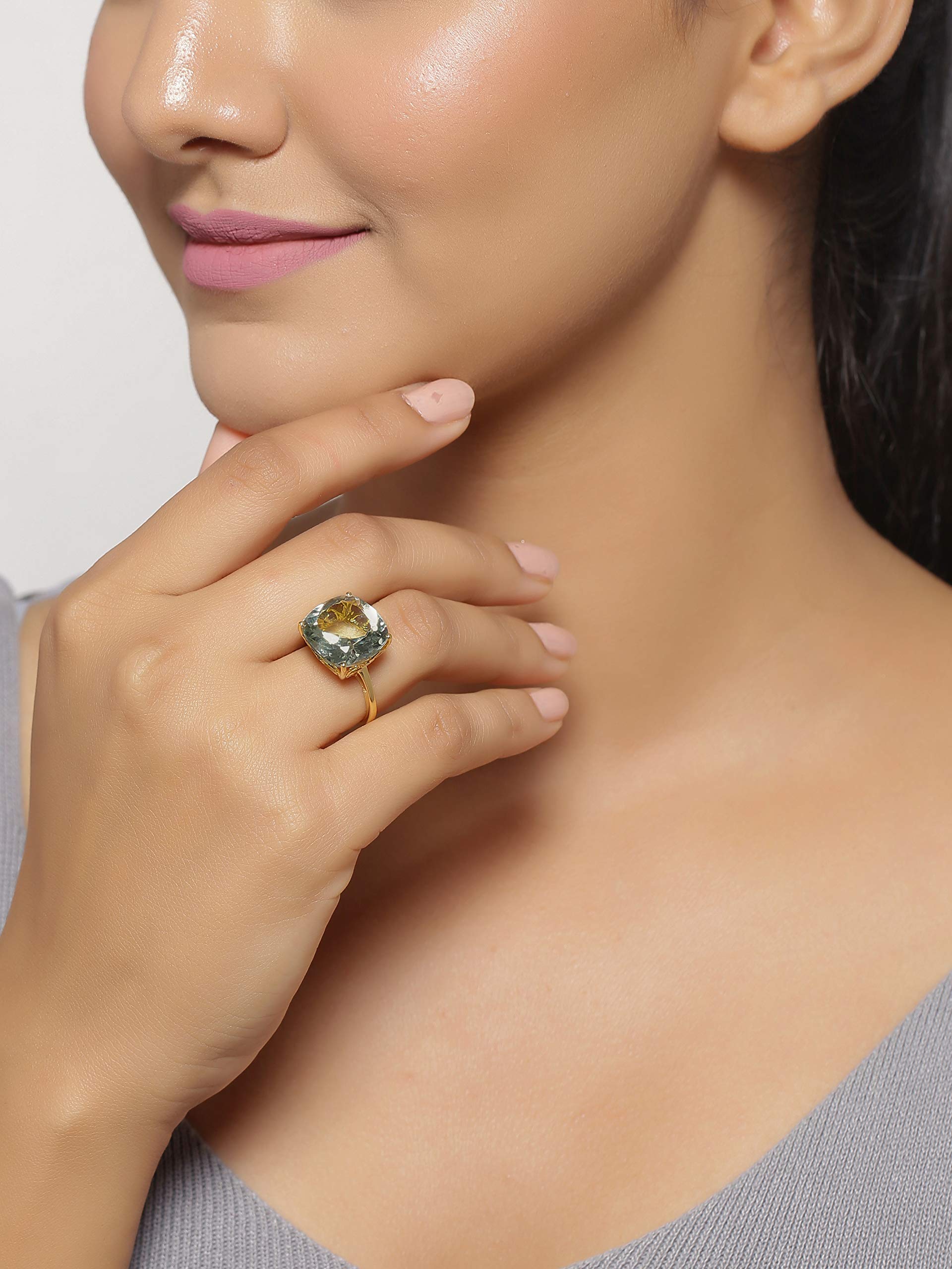 YoTreasure Green Amethyst Solid Sterling Silver Gold Plated Statement Ring Jewelry