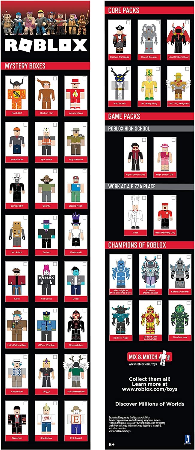 Roblox Action Figure Toy Set 6-pack - Champions of Roblox w/Exclusive Virtual Item - includes Korblox Deathspeaker, Mage, General, The Overseer, Redcliff Elite Commander, Alar Knight - Gift for Kids
