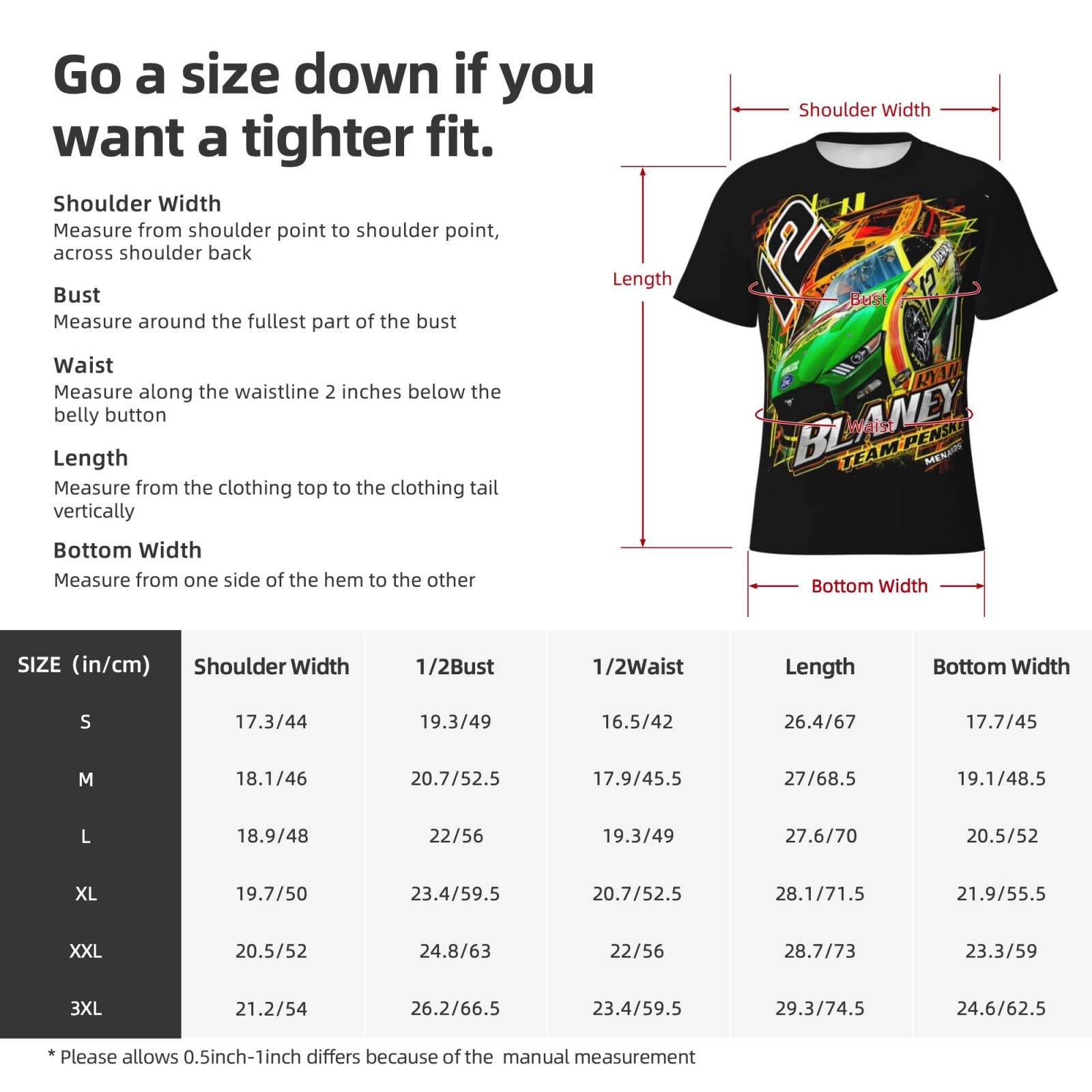 Ryan Blaney 12 Men's T-Shirt Crewneck T-Shirt Tight Sport Short Sleeve Classic Printing Performance