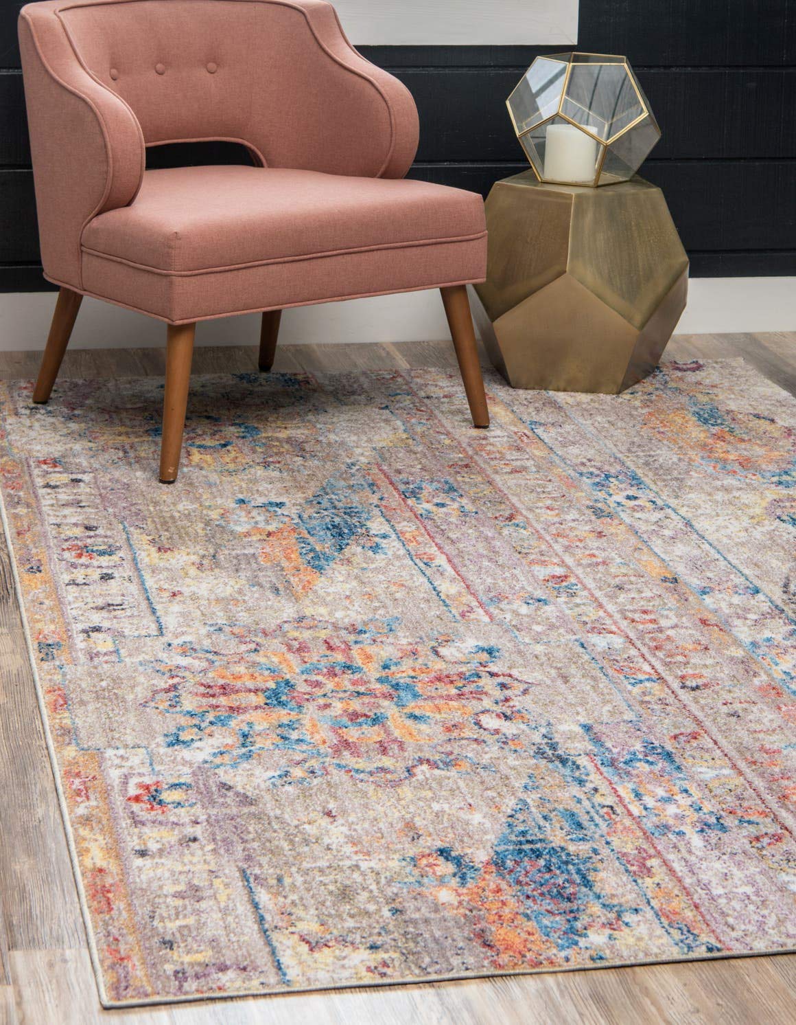 Unique Loom Basilica Collection Traditional Vintage Bohemian Inspired with Colorful Design Area Rug, 2 ft 2 in x 3 ft, Beige/Blue