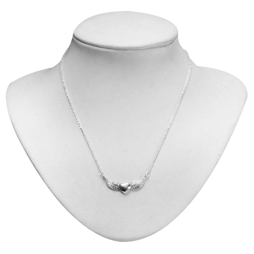 Silvershake 925 Sterling Silver Love Heart Angel Wing Pendant with 16 to 18 Inch Chain Necklace