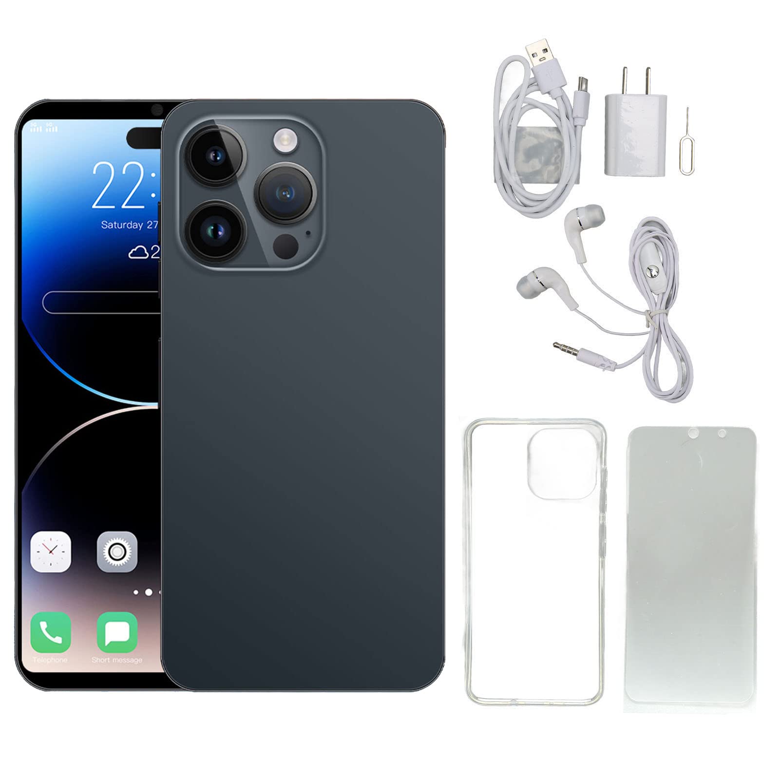 Tangxi I14 ProMax Cell Phone,Unlocked Android11 Smartphone,4GB 64GB,16MP Camera,10 Cores Processor,Face Recognition,BT,FM,GPS,7000mAh,Black