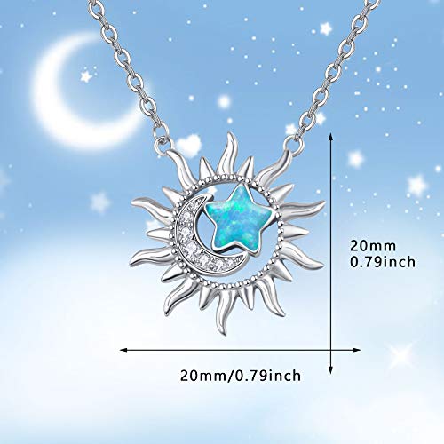 TRISHULA Moon Star Sun Necklace for Women, Sterling Silver Crescent Moon with Cubic Zircon Moonstone Twickling Star Pendant Necklace
