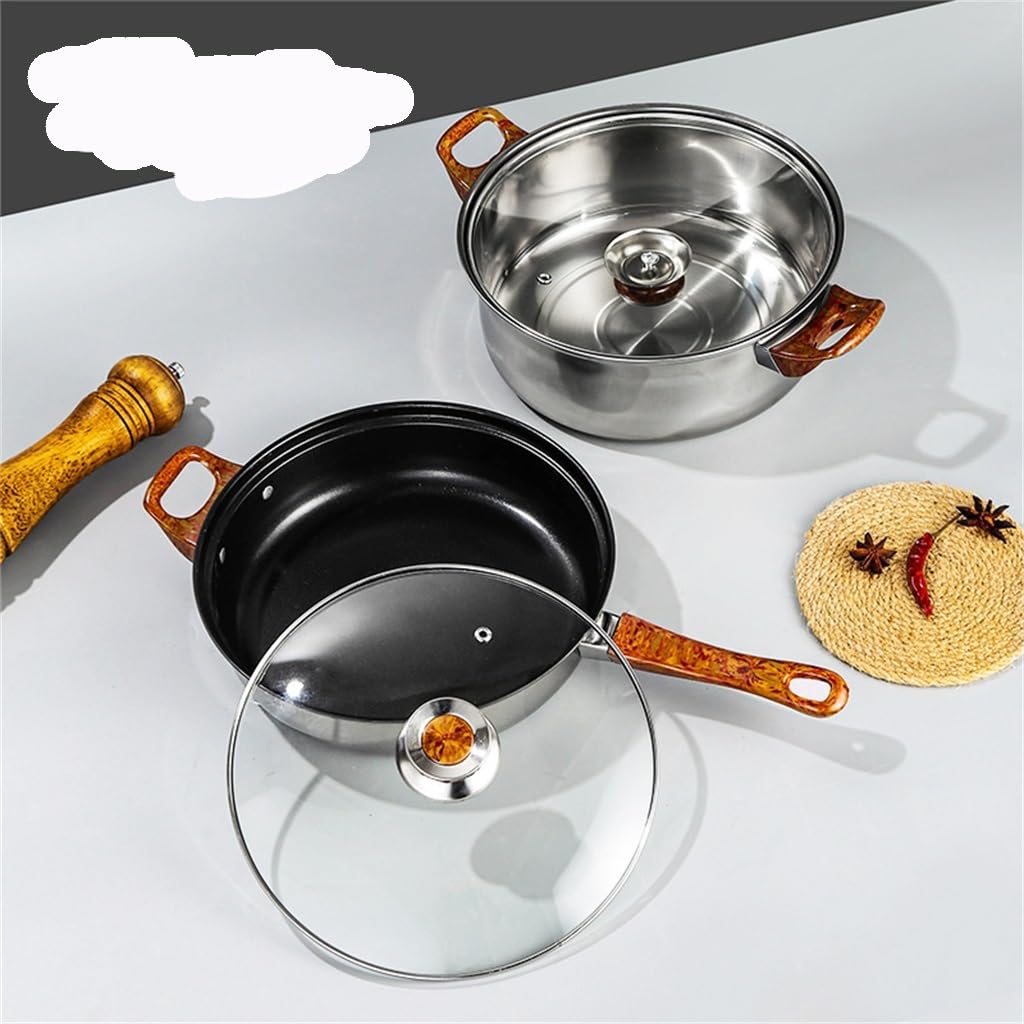 TAOBAO Kitchen Ware Export Wood Grain Detachable Handle, Stainless Steel 12 Piece Set, Non Stick Pot Set