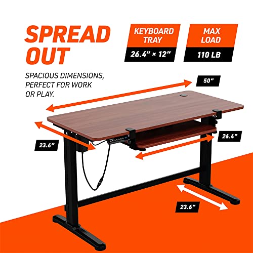 Truweo Adjustable Electric Standing Desk β 50 x 23.6 inches Sit to Stand Office Desk with Cable and Sliding Keyboard Tray β 3 Controlled Memory Height Settings β Anti-Scratch Surface β Brown