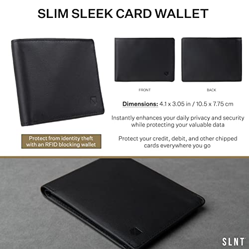 SLNT Napa Leather RFID & NFC Signal Blocking Slim Wallet - Secure Your Information, Prevent Hacking & Identity Theft - 4 Card Slots & Center Money Pocket - Sleek Profile, Great for Travel (Jet Black)