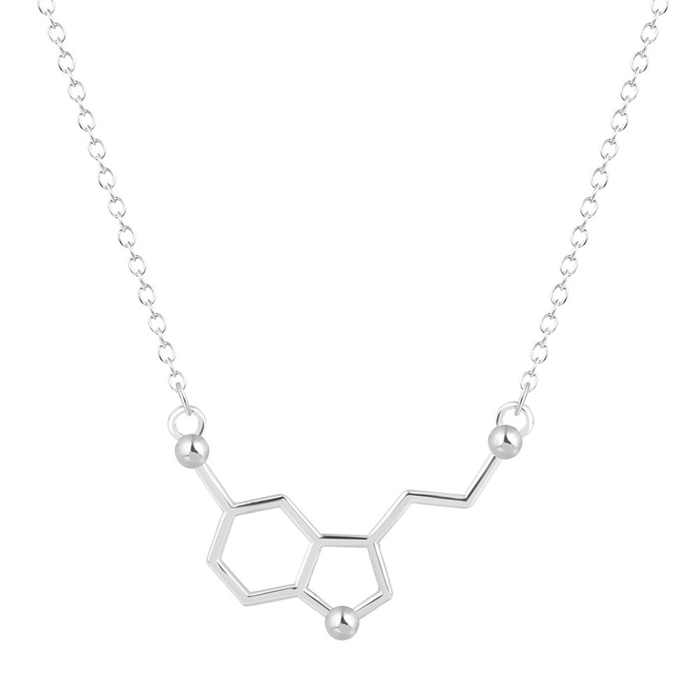 Silver Serotonin Molecule Pendant Necklace,Organic Chemistry Jewelry for Science Lovers,Gift for a Science Student (A:silver necklace)
