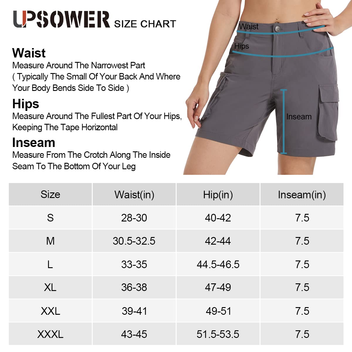 UPSOWER Womens Hiking Shorts with Pockets - Lightweight Quick Drying Cargo Shorts for Summer(Graphite Grey XXL)
